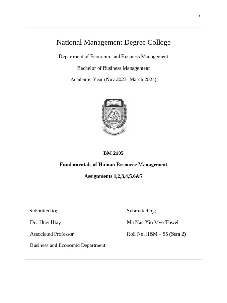 National Management Degree College: BM 2105 Fundamentals of Human Resource Management ...