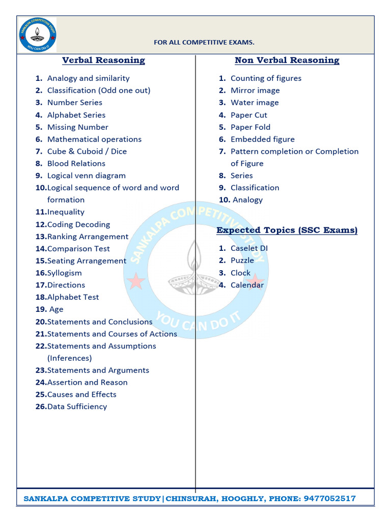 Reasoning Syllabus | PDF