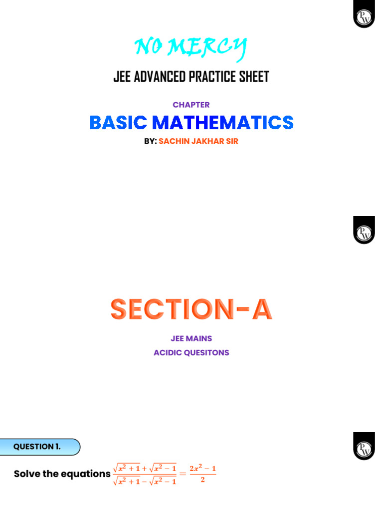 JEE Advanced Basic Mathematics Practice | PDF | Inequality (Mathematics ...