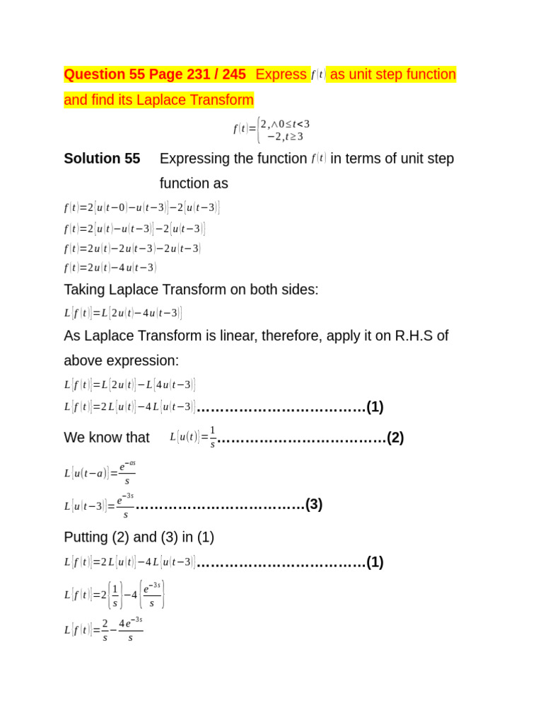 LT of Unit Step Function | PDF | Applied Mathematics | Mathematics