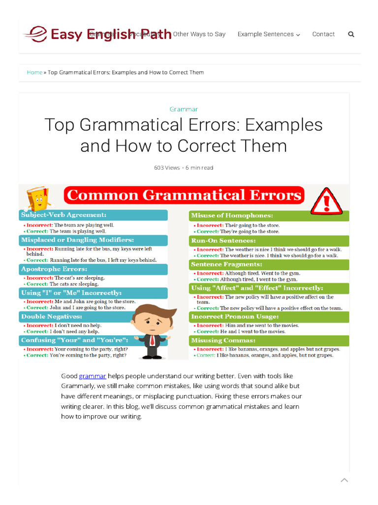 Top Grammatical Errors_ Examples and How to Correct Them - EasyEnglishPath | PDF | Verb ...