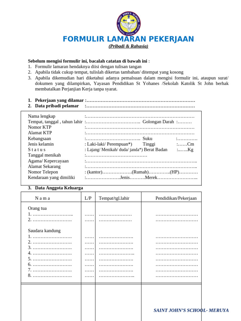 Form Data Diri Pelamar 2025 | PDF
