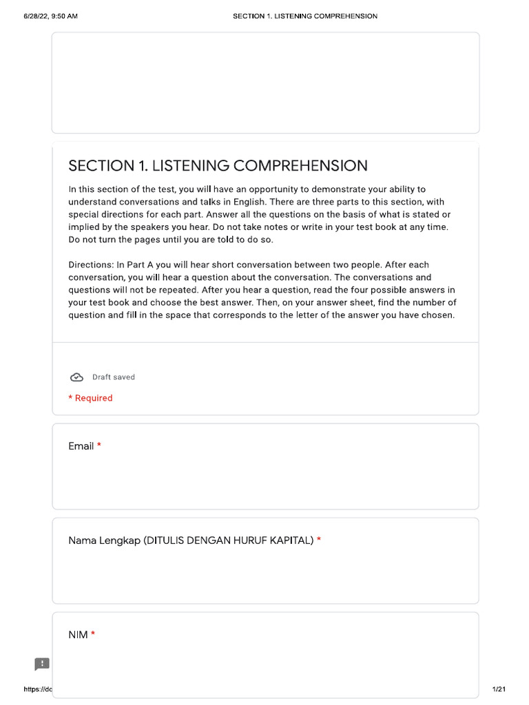 Section 1. Listening Comprehension | PDF