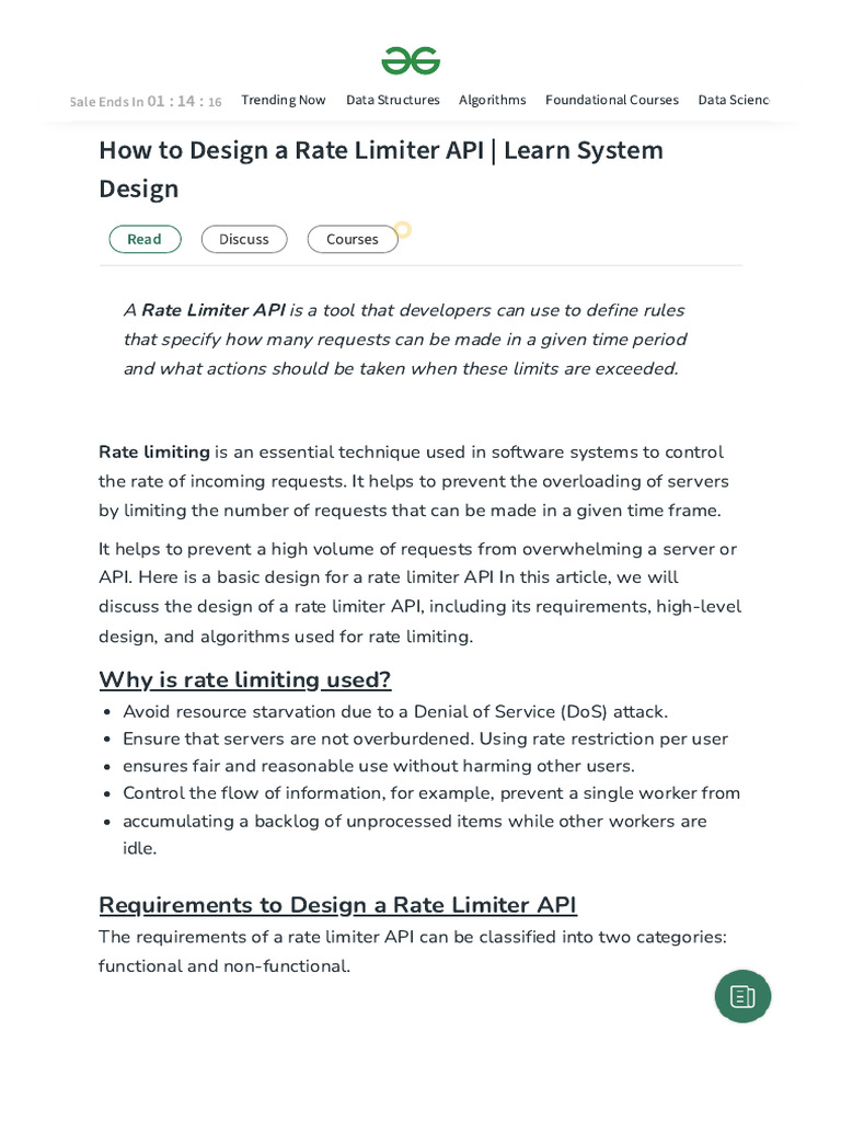 How To Design A Rate Limiter Api Learn System Design Geeksforgeeks Pdf Clientserver