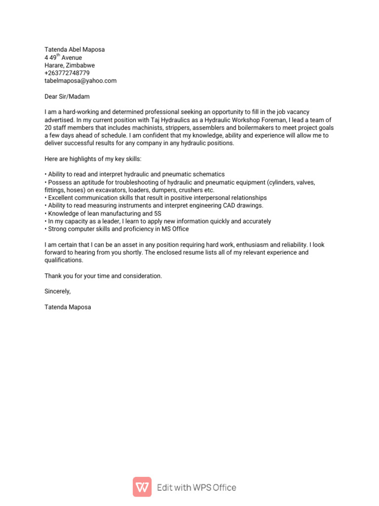 Tatenda-Maposa Cover Letter | PDF