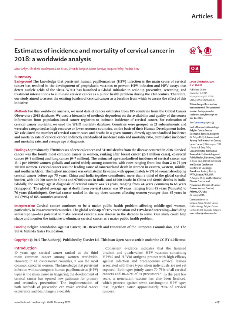 Articles: Background | PDF | Cervical Cancer | Cancer