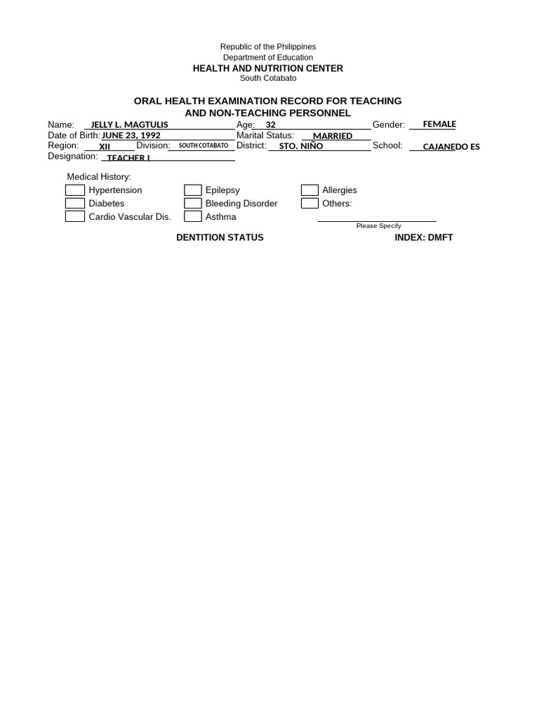 Oral Health Examination Record | PDF