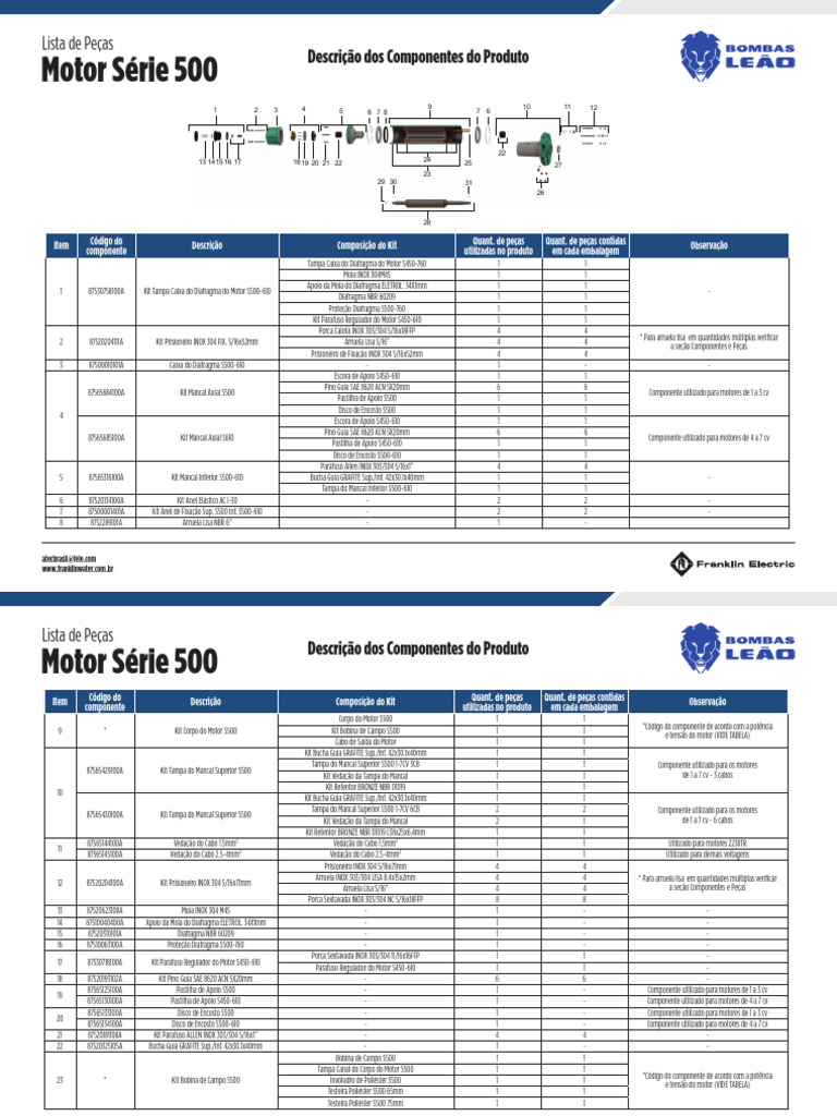 Leao Lista Pecas Motor 500 | PDF | Engenharia Mecânica | Máquinas