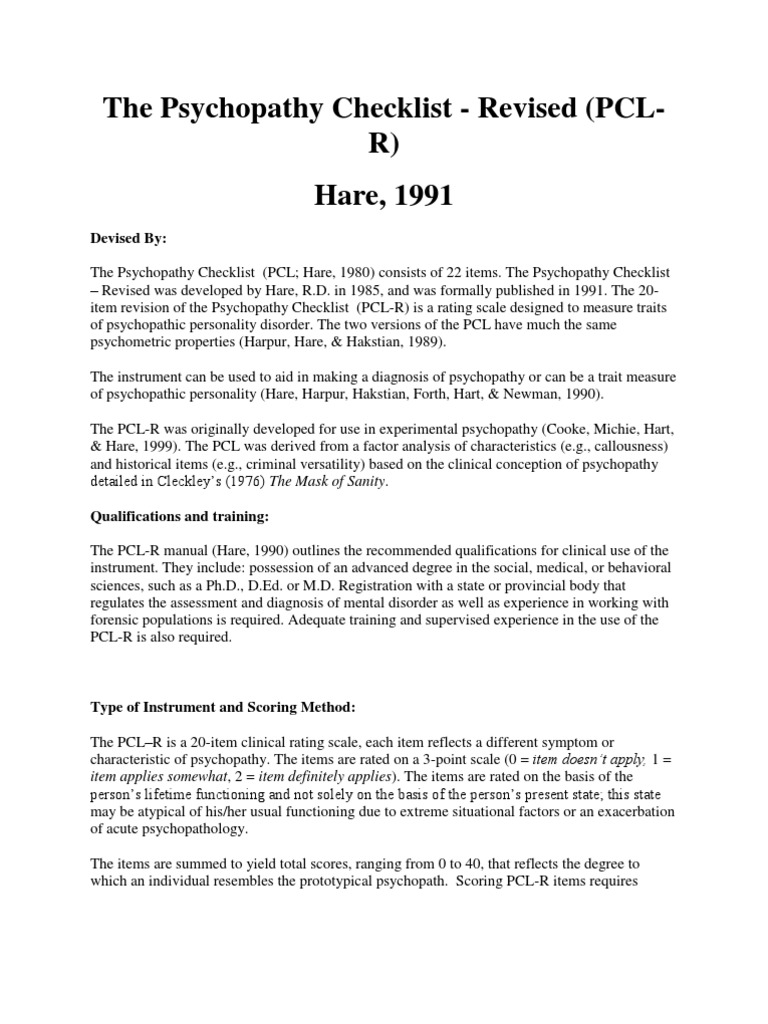 The Psychopathy Checklist | PDF | Psychopathy | Mental Health