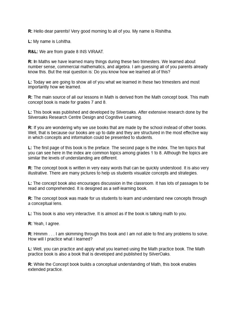 Math SLC Speech - Rishitha & Lohitha | PDF | Geometry | Algebra