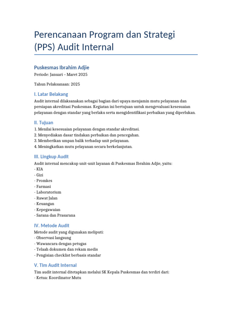 PPS Audit Internal Puskesmas Ibrahim Adjie 2025 | PDF