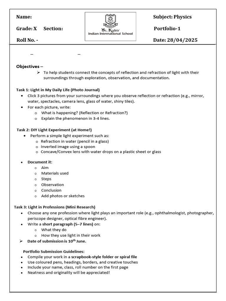 Physics Portfolio GR 10 | PDF