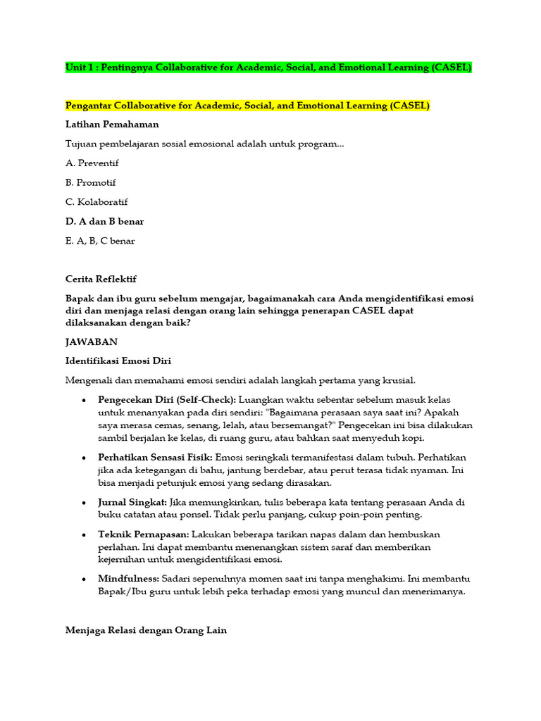 Latihan Pemahaman & Cerita Reflektif Modul 2 (PSE) | PDF