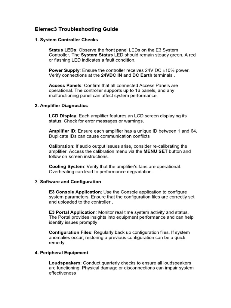 Elemec3 Troubleshooting Guide | PDF | Amplifier | System