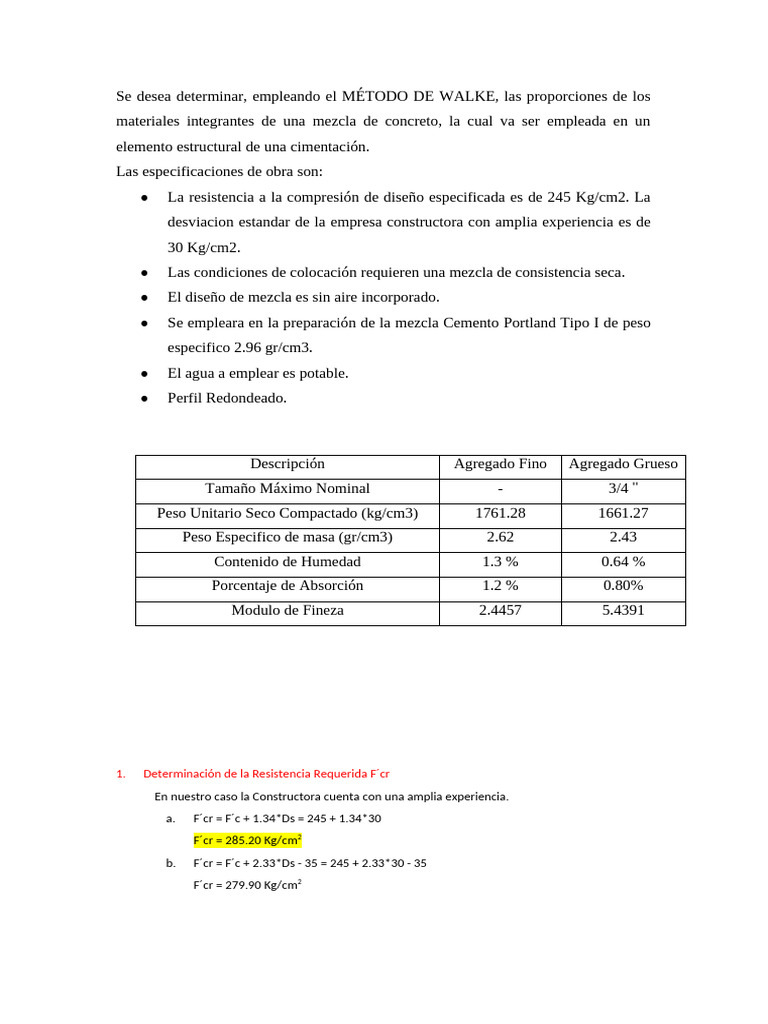 Diseño de mezcla de concreto con método Walke | PDF | Cemento | Hormigón