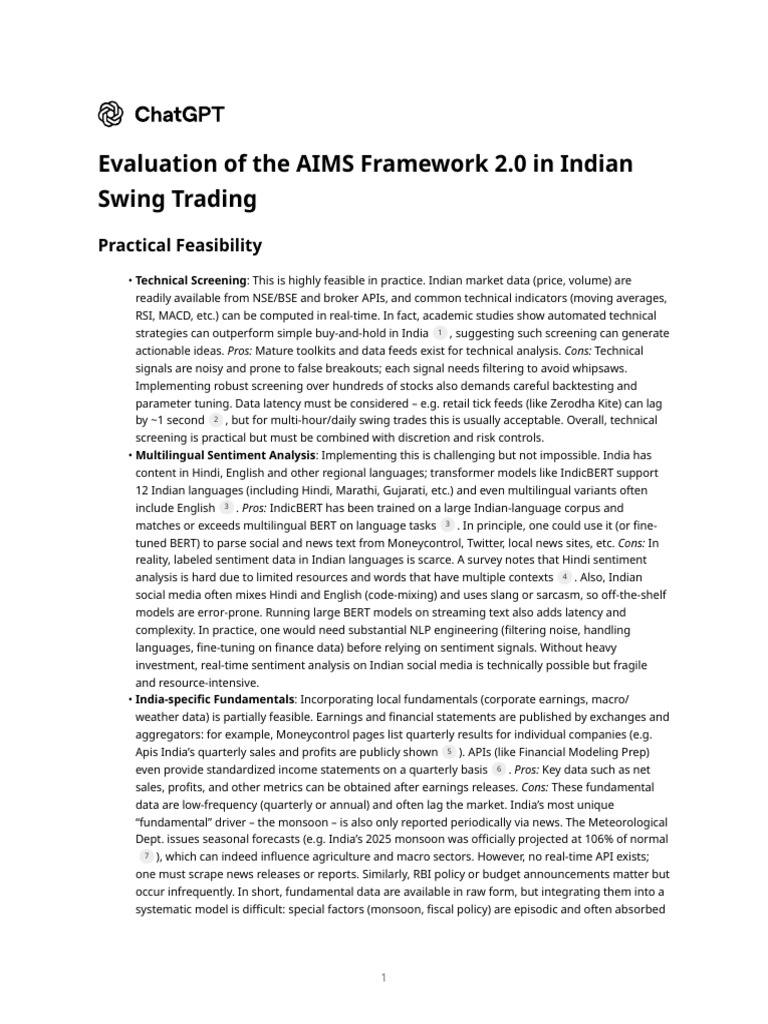 Evaluation of The AIMS Framework 2.0 in Indian Swing Trading | PDF ...
