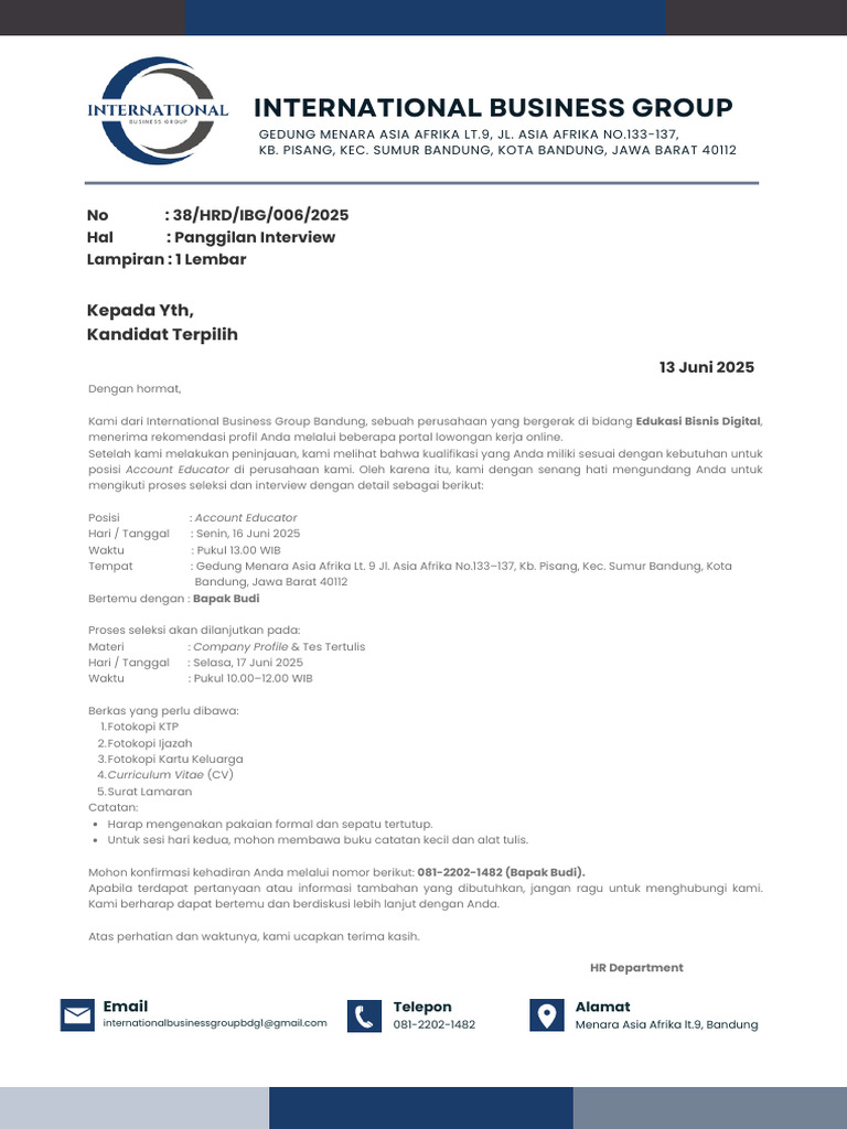 Surat Undangan Interview | PDF