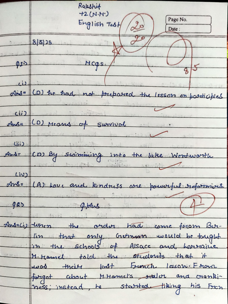 Answer Key Eng Class Test | PDF