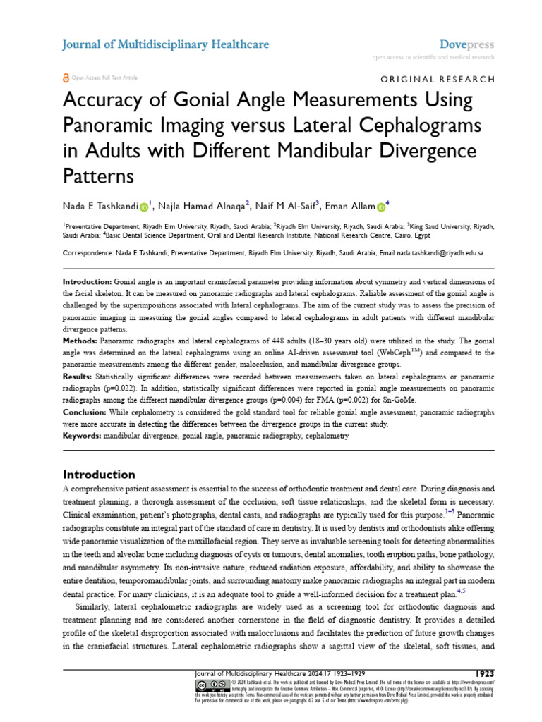 Accuracy of Gonial Angle Measurements Using Panora | PDF | Dentistry | Orthodontics