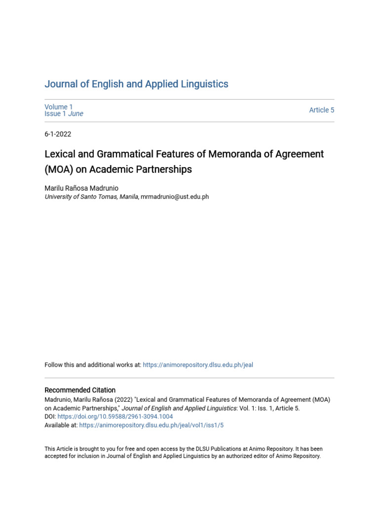 MOA Linguistic Features in Academia | PDF | Linguistics | English Language