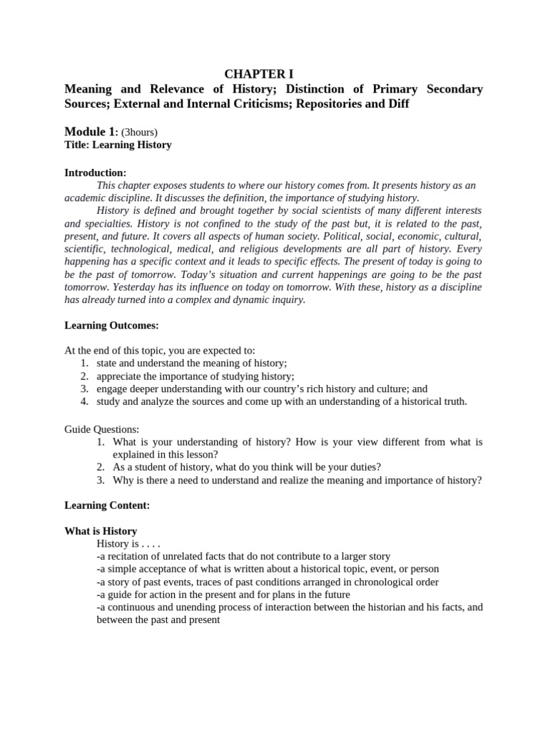 CHAPTER I Module For Phil History Module | PDF | Historian | Knowledge