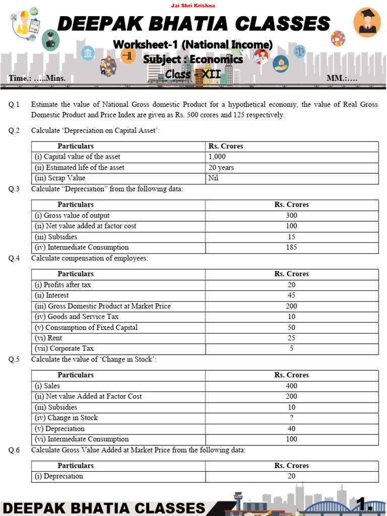 XII Eco Worksheet (National Income) 28-02-24) | PDF | Gross Domestic Product | Measures Of ...