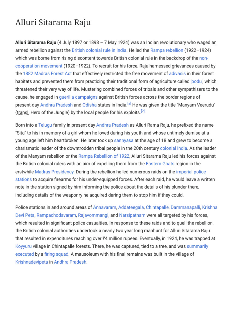 Alluri Sitarama Raju - Wikipedia | PDF