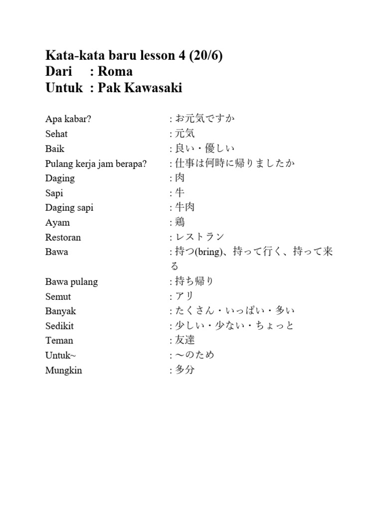Kata-Kata Baru Lesson 4 (20:6) | PDF