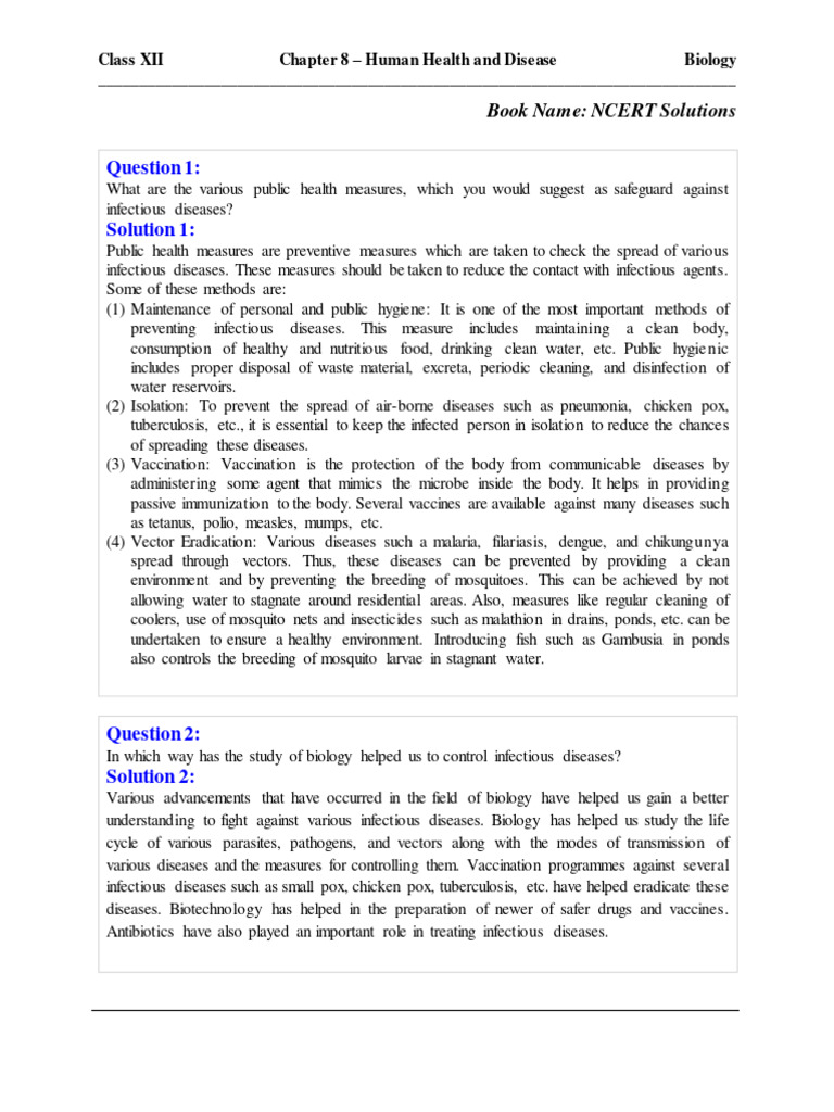 Biology CH 7 NCERT Solution | PDF | Immune System | Virus