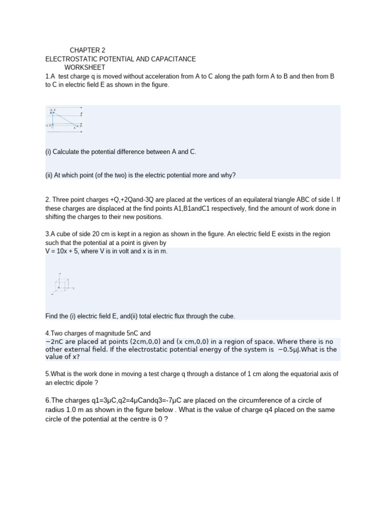 Phy - ch 2 - worksheet(29.3.2025) | PDF | Electric Field | Physical Quantities