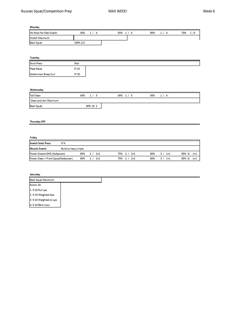 Russian Squat - Competition Prep Cycle W6 Lift | PDF