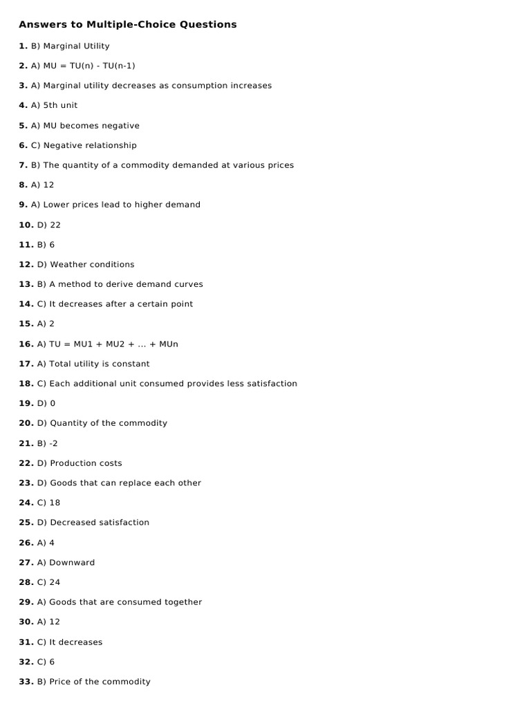 Quiz Multiple-Choice Answers | PDF | Utility | Demand
