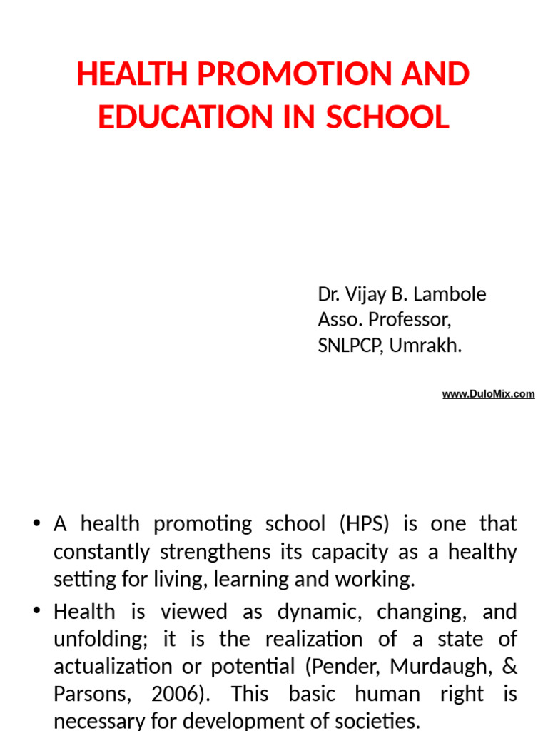 Health Promotion in Schools: Strategies and Goals | PDF | Screening ...
