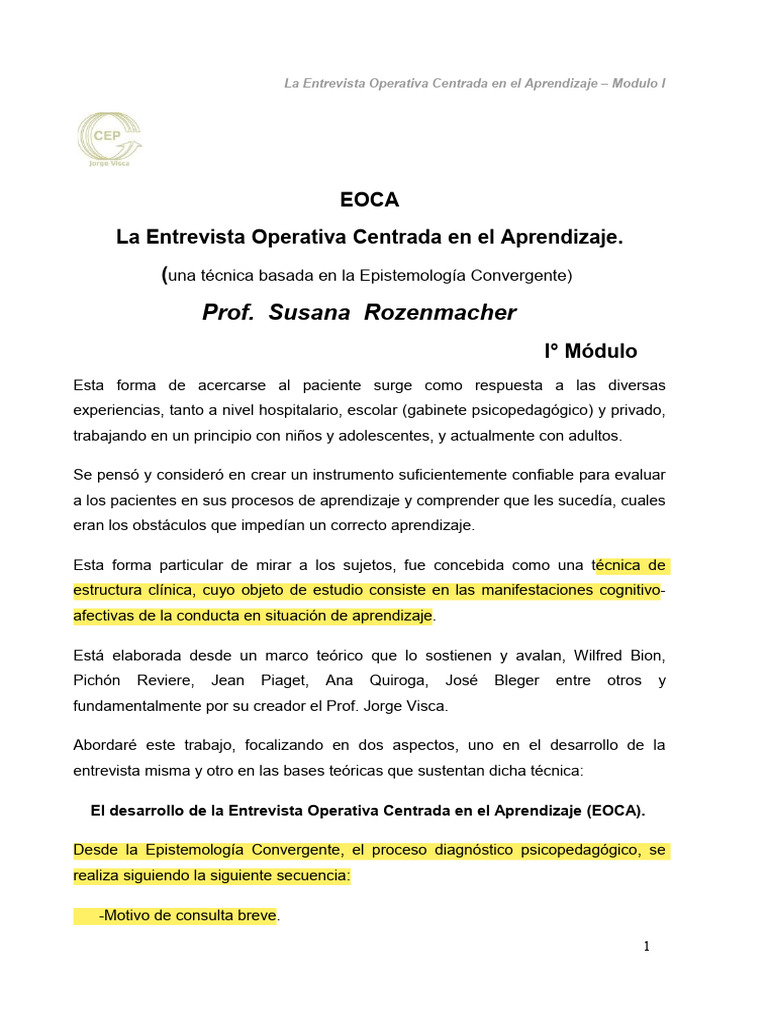 EOCA 1-Fundamentos | PDF | Aprendizaje | Psicoanálisis