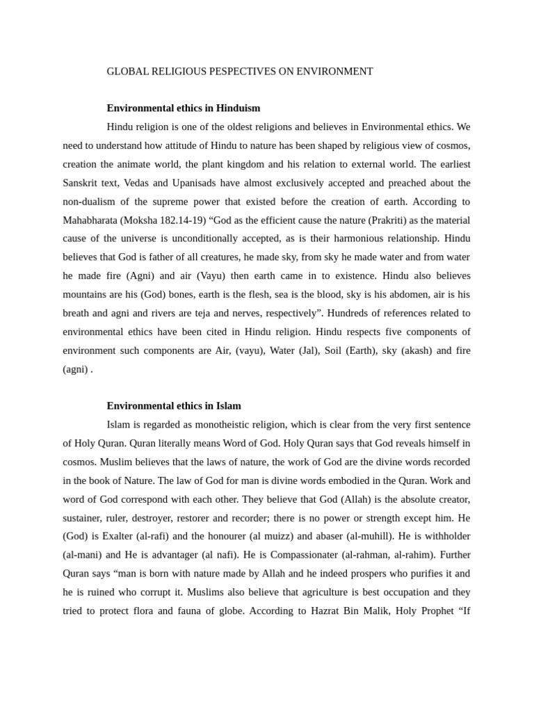 Global Religious Pespectives On Environment | PDF | God In Islam | Quran