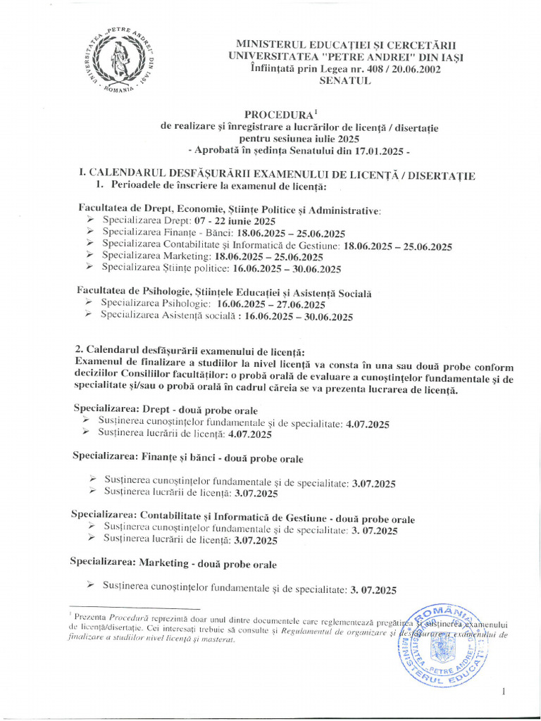 Procedura Licenta-Disertatie Iulie 2025 | PDF