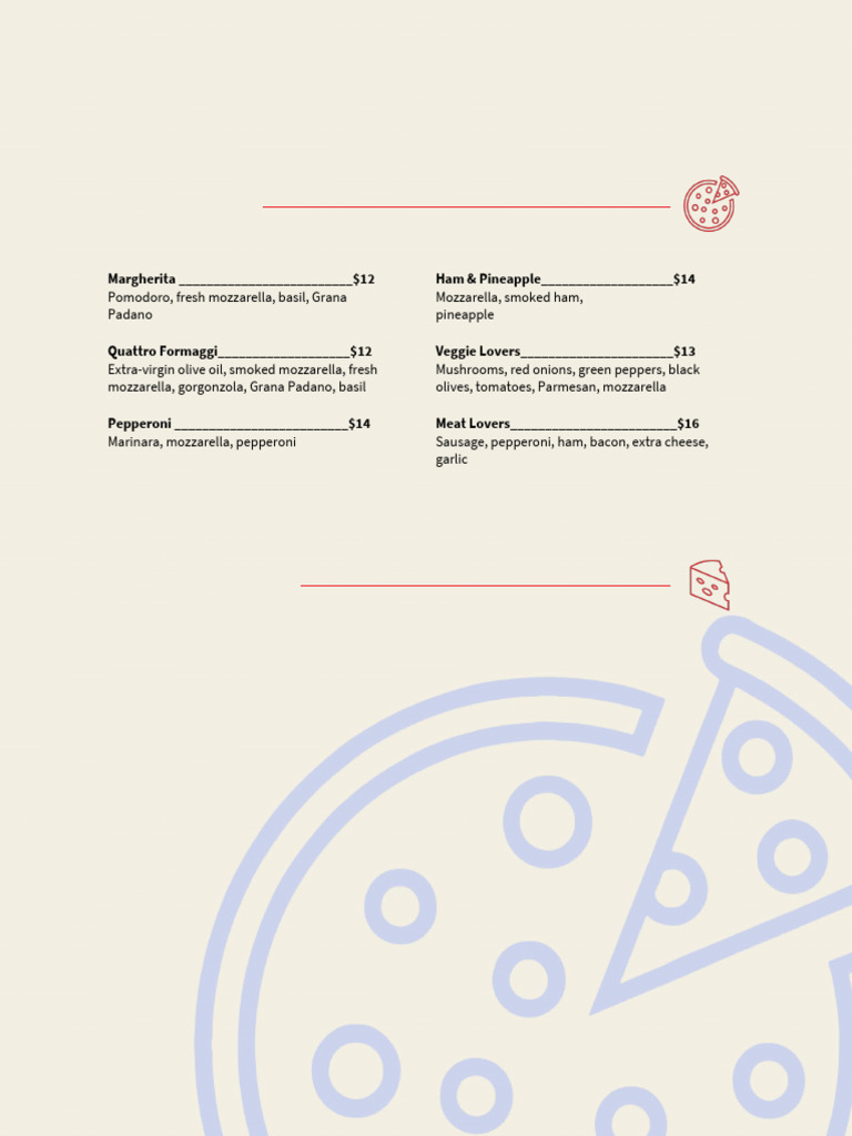 Pizza Menu | PDF | Pizza | Sausage