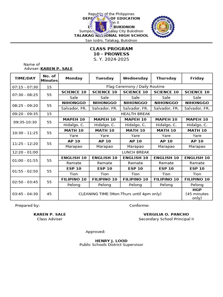 Class and Teachers Program Template | PDF | Philippines | Southeast Asia