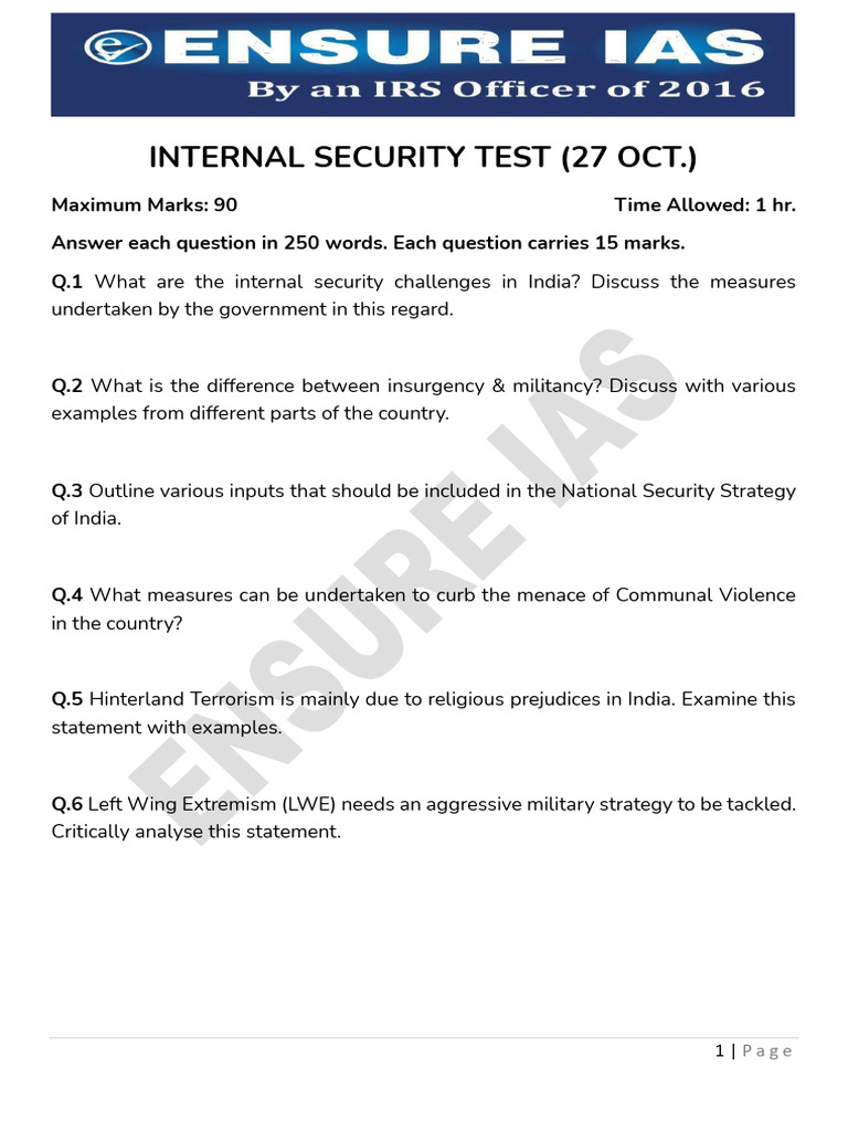 Internal Security Challenges in India | PDF