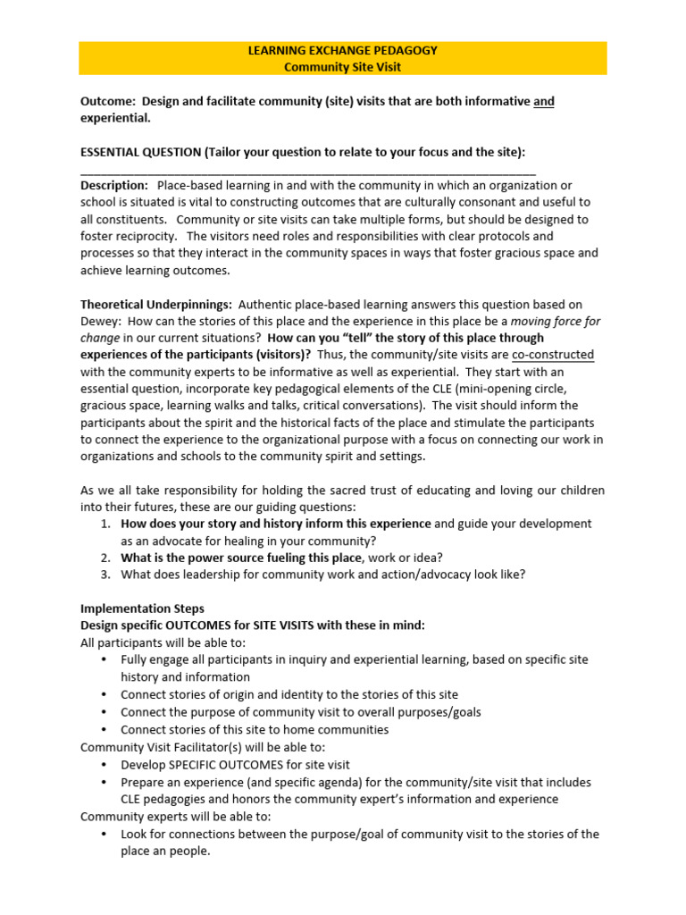 Community Site Visit Pedagogy Guide | PDF | Liberal Arts Education ...