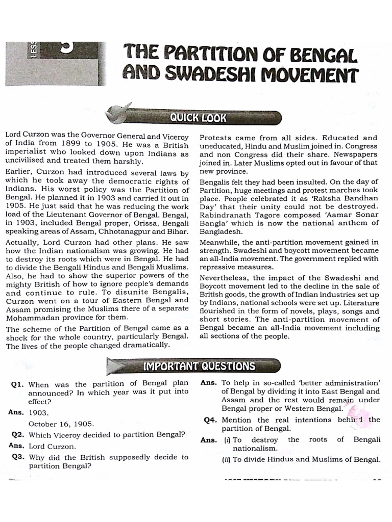 The Partition of Bengal & Swadeshi Movement | PDF