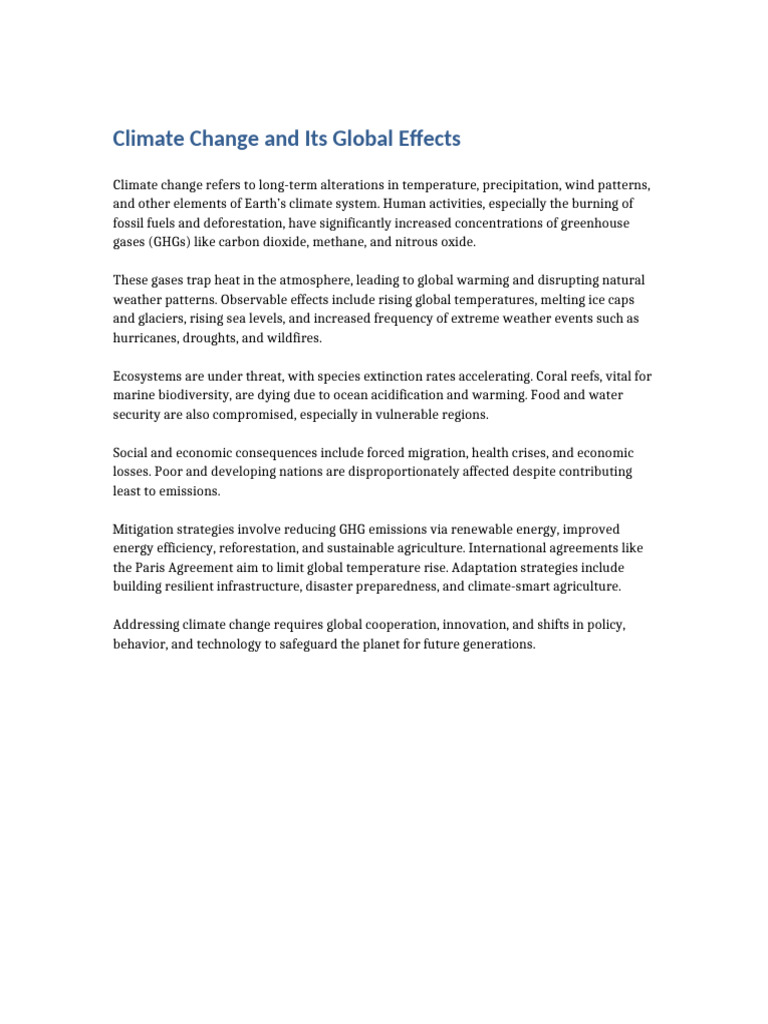 Climate Change and Its Global Effects | PDF