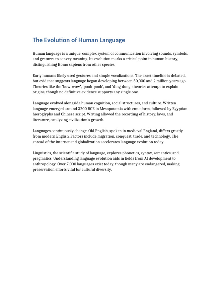 The Evolution Of Human Language Pdf
