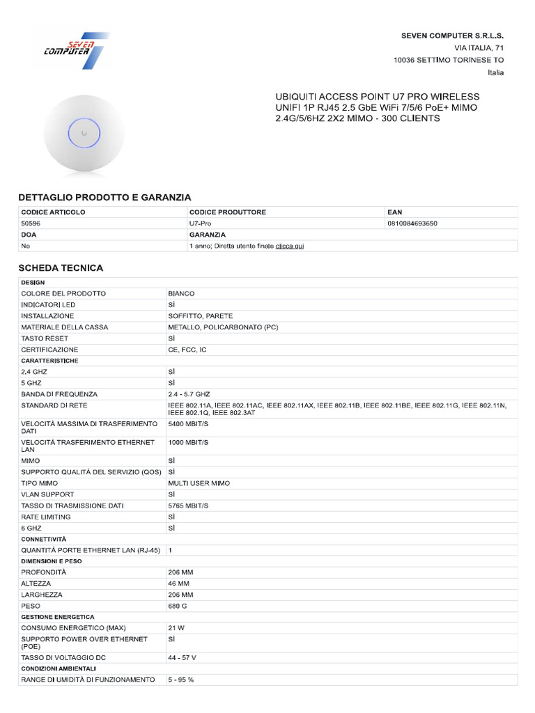 Ubiquity U7 Pro | PDF