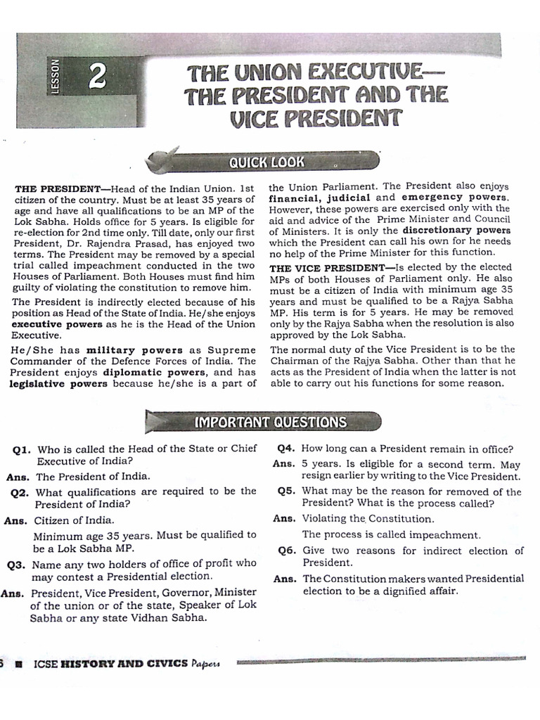 The Union Executive - President and Vice President | PDF