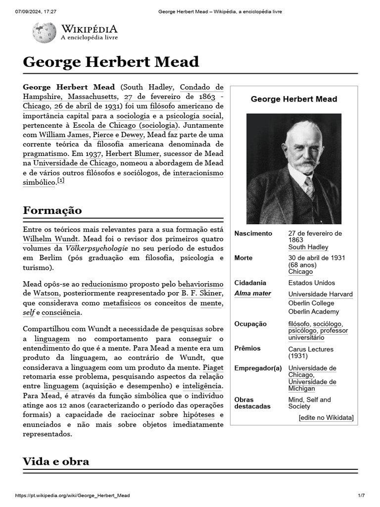 George Herbert Mead – Wikipédia, A Enciclopédia Livre | PDF ...