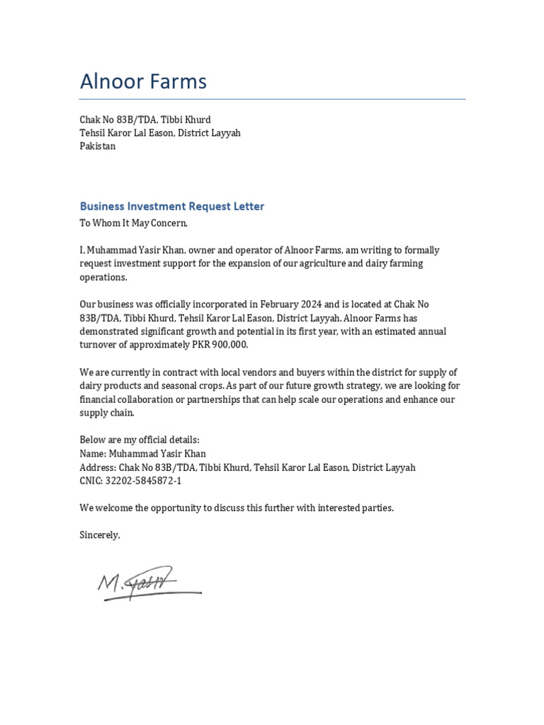 Business Investment Request Letter | PDF