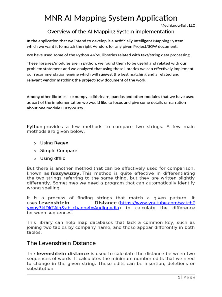Overview of The AI Mapping System Implementation Using FuzzyWuzzy | PDF ...