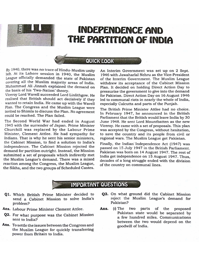 Independence and Partition of India | PDF