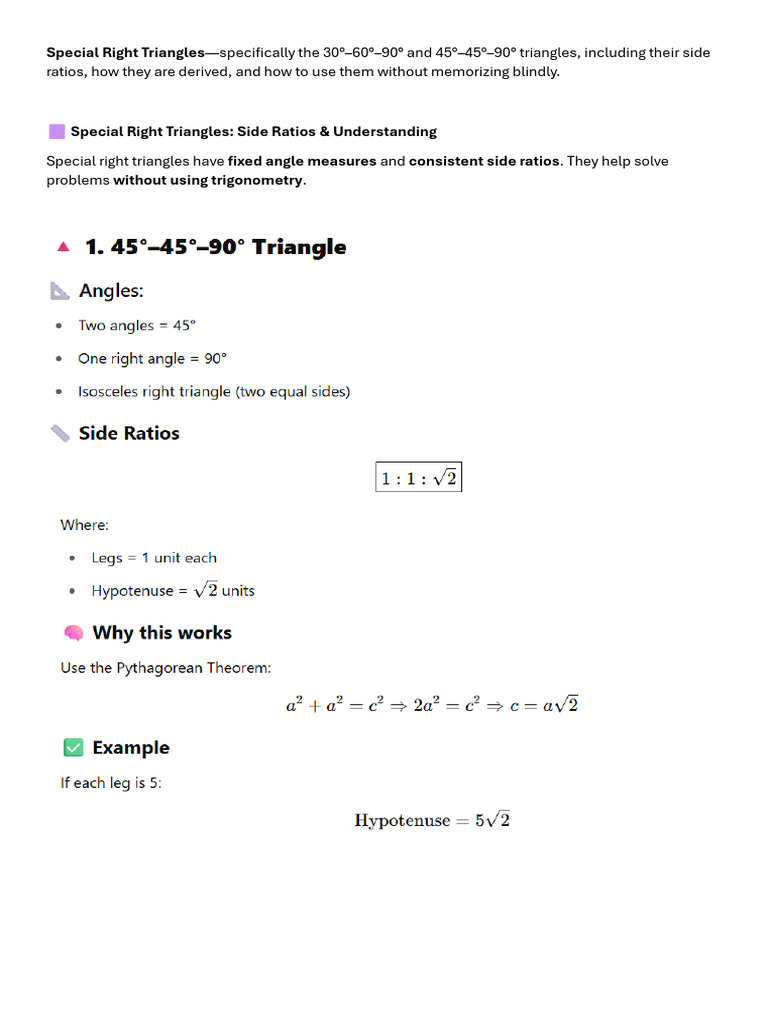 Special Right Triangles Explained | PDF